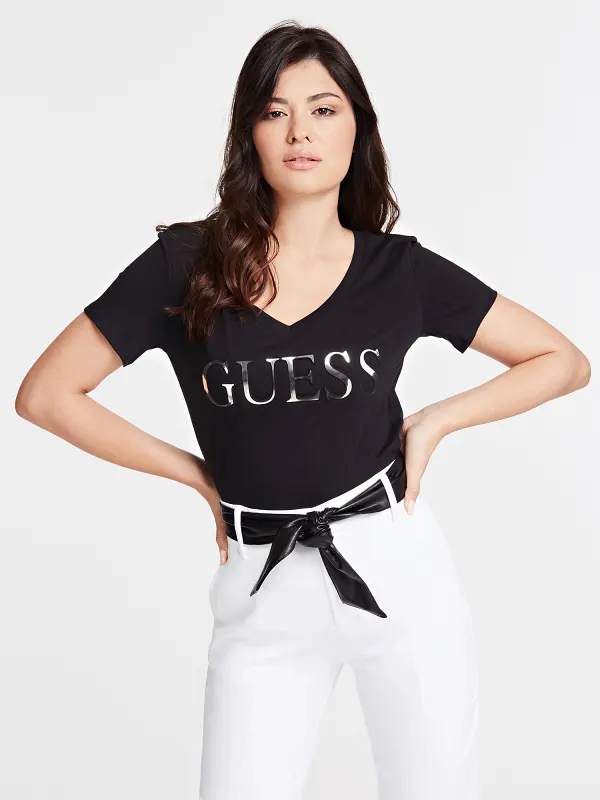 GUESS dámské černé tričko s nápisem | sixty.cz